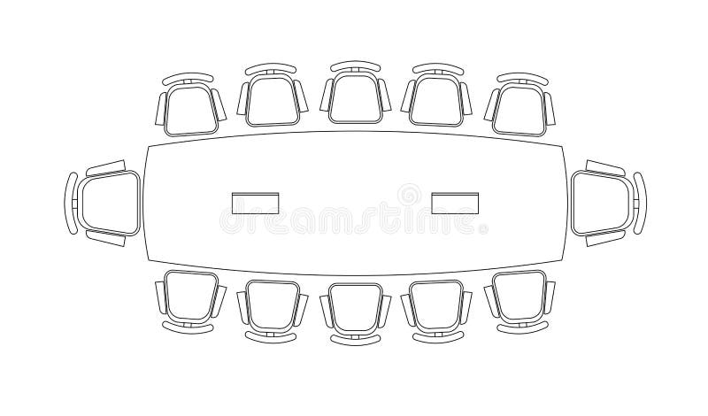 Graphic Drawing of a Meeting Table with Chairs from Above. Stock ...