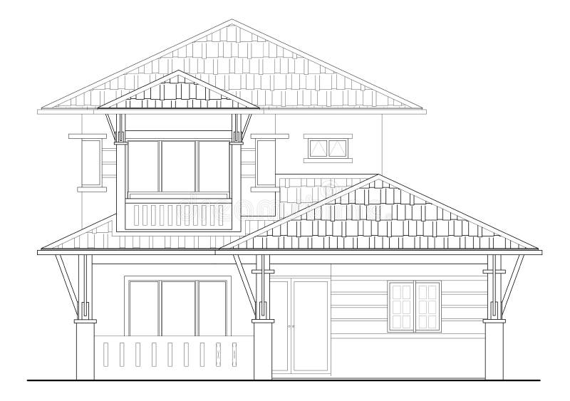 2D CAD 2-story House External Elevation Drawing Complete with Facade ...