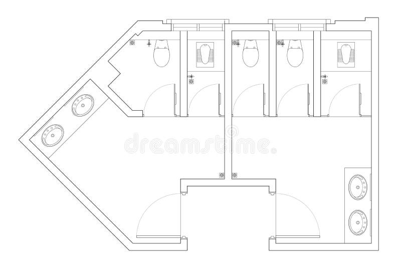 2D Architectural CAD Layout Drawing Male Toilet and Female Toilet Each ...
