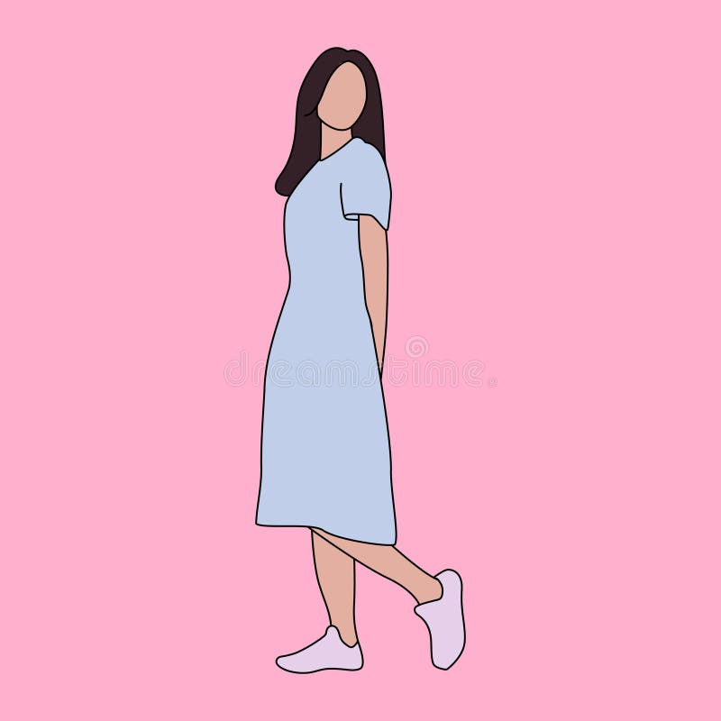 Faceless Girl in Pastel Blue Dress and White Sneakers Standing Pose ...