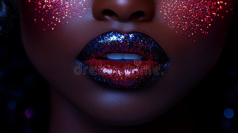 A Model Adorned with Lavish and Inventive Makeup, Centered on Her Lips ...