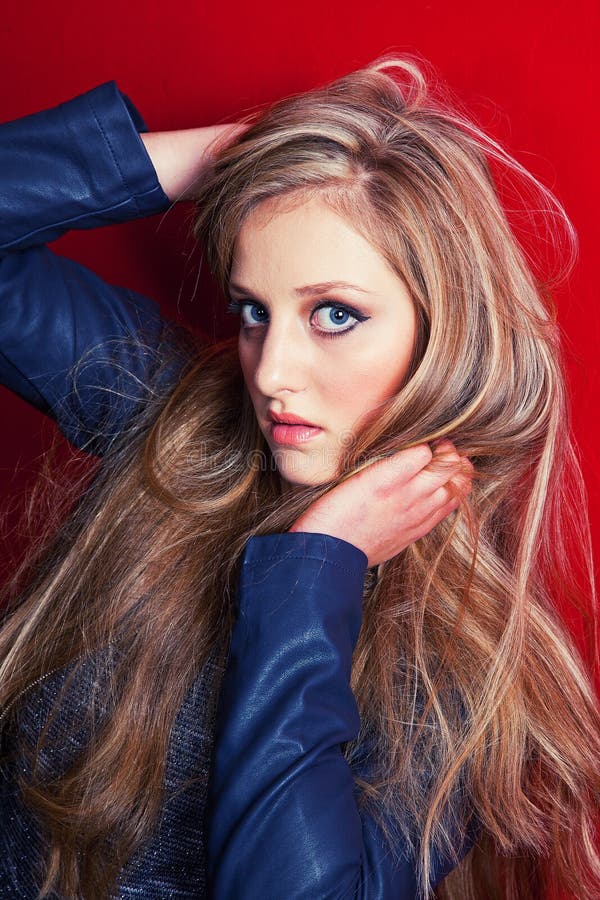 Model Against Red Background Stock Image - Image of eyes, blue: 39320413