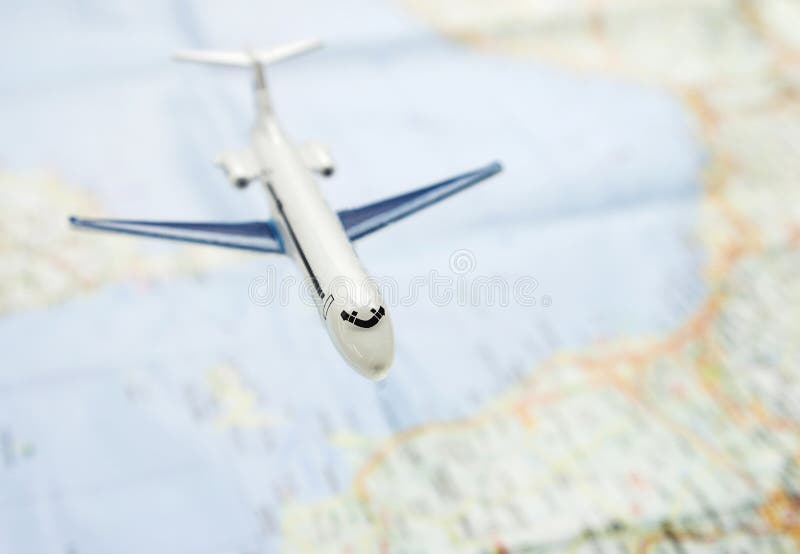 Model Plane on Map Background, Air Travel Concept. Selective Focus ...