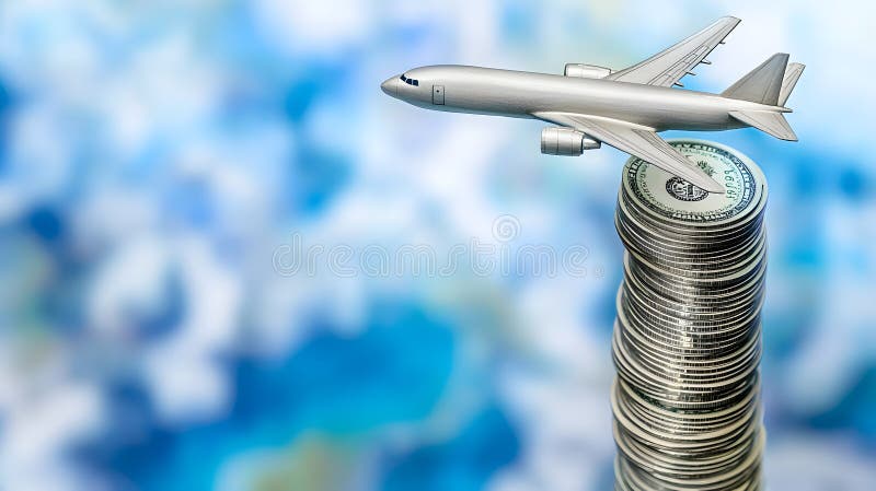 Model Airplane Atop Stacked Coins Representing Travel Costs Stock Image ...