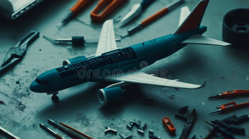Model Airplane Being Assembled on Workbench with Tools Stock ...