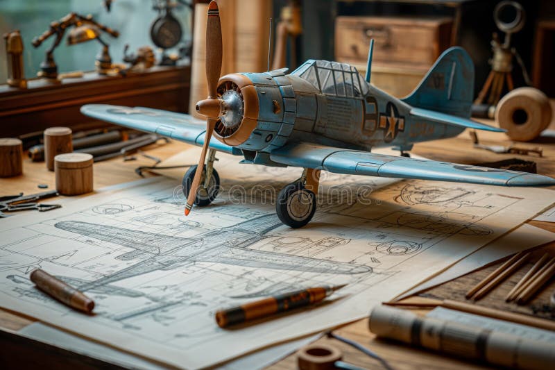 Model Airplane with Blueprints and Tools Stock Photo - Image of ...