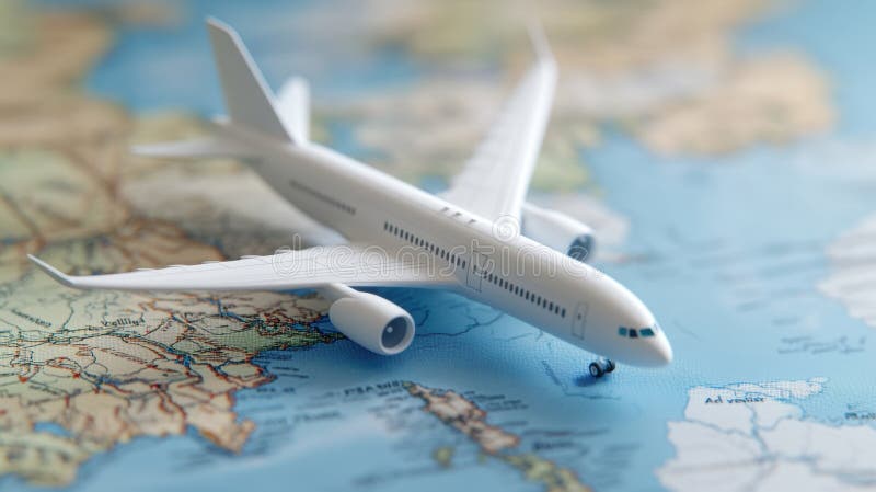 A Model Airplane on a Map of the World with an Arrow Pointing To it, AI ...