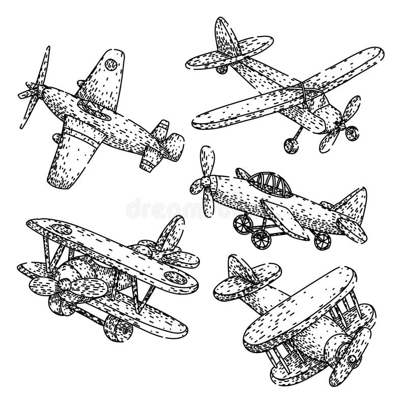 Model Airplane Set Sketch Hand Drawn Vector Stock Illustration ...
