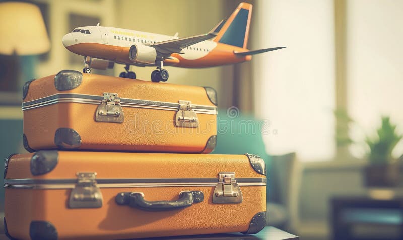 Model Airplane on Suitcases in Home Interior, Ready for Vacation Travel ...