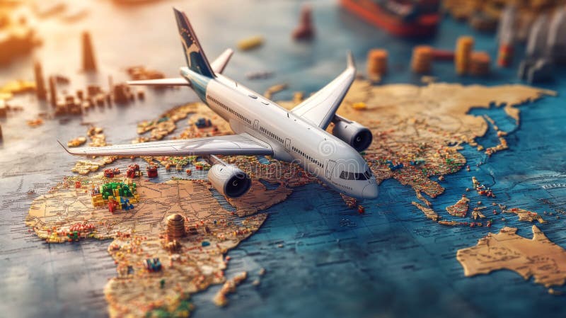 A Model Airplane on a World Map with Pins Marking Various Locations ...