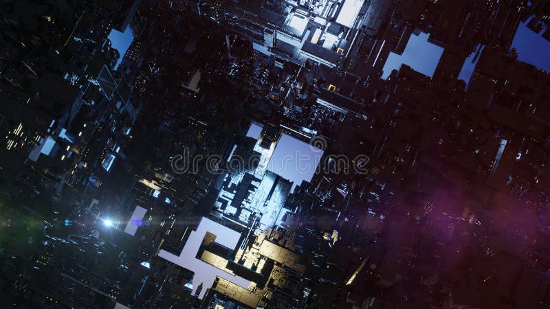 Model of Alien Sci-fi City with Optical Flares Stock Illustration ...