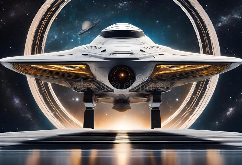 The Model Alien Spaceship is Floating through a Circle Shaped Mirror ...