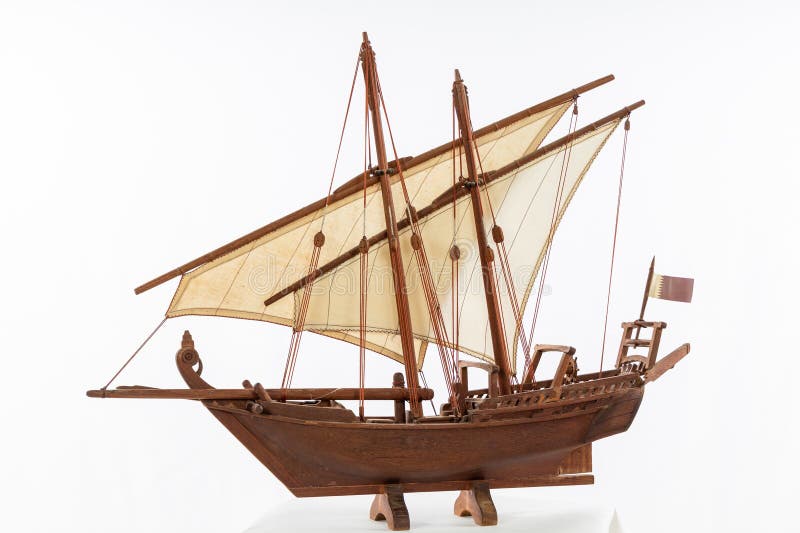 Model of Arabian Dhow Ship with Sails on a White Background. Stock ...