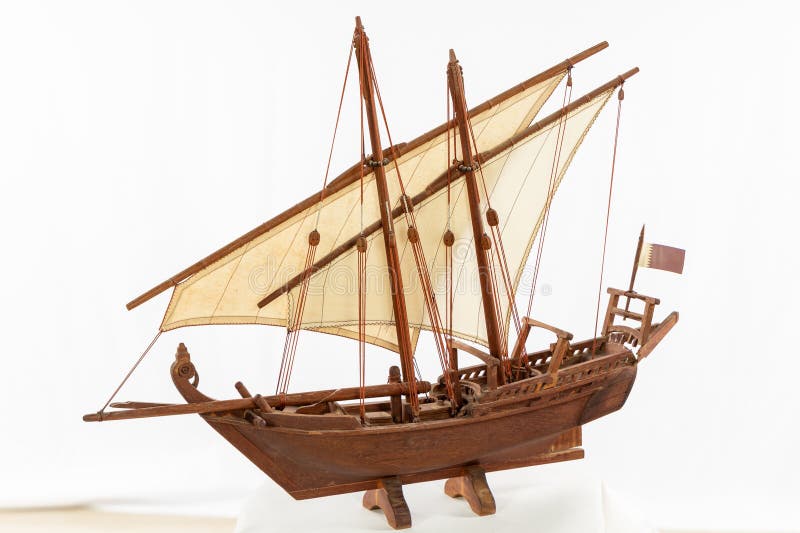 Model of Arabian Dhow Ship with Sails on a White Background. Stock ...