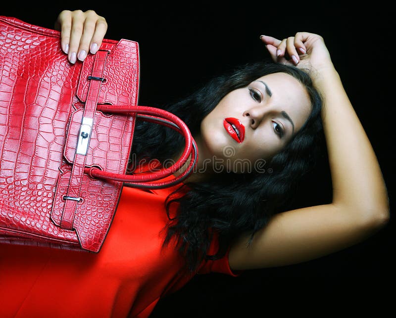 Model with Bag. Posing in the Studio Stock Photo - Image of beauty ...