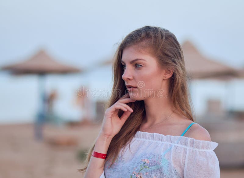 Model on the beach stock photo. Image of slim, portrait - 92325866