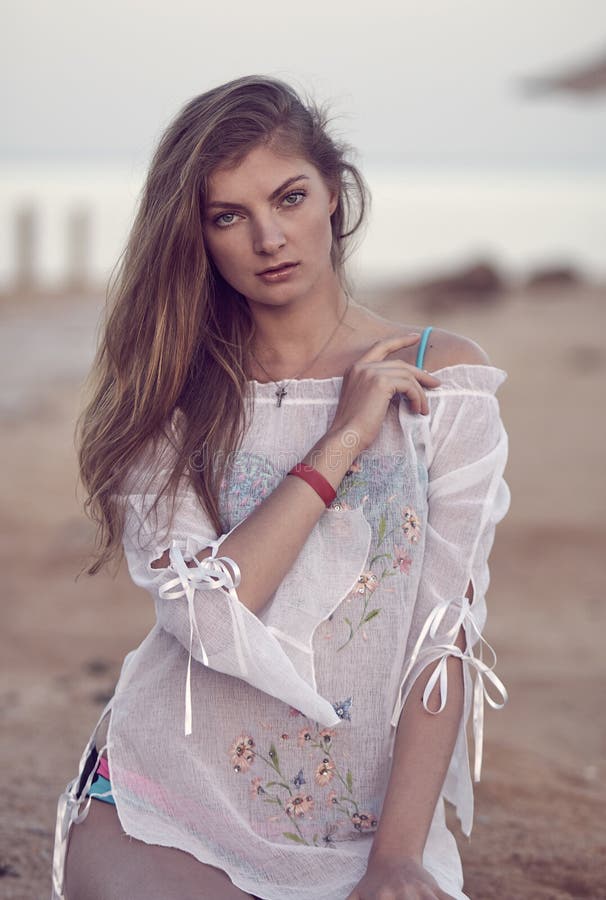 Model on the beach stock photo. Image of beauty, portrait - 92325874