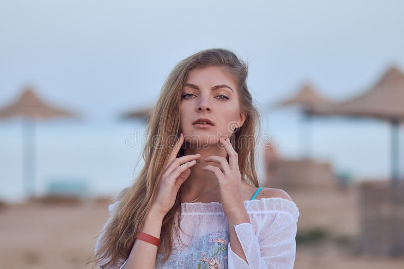 Model on the beach stock image. Image of bikini, face - 92325875