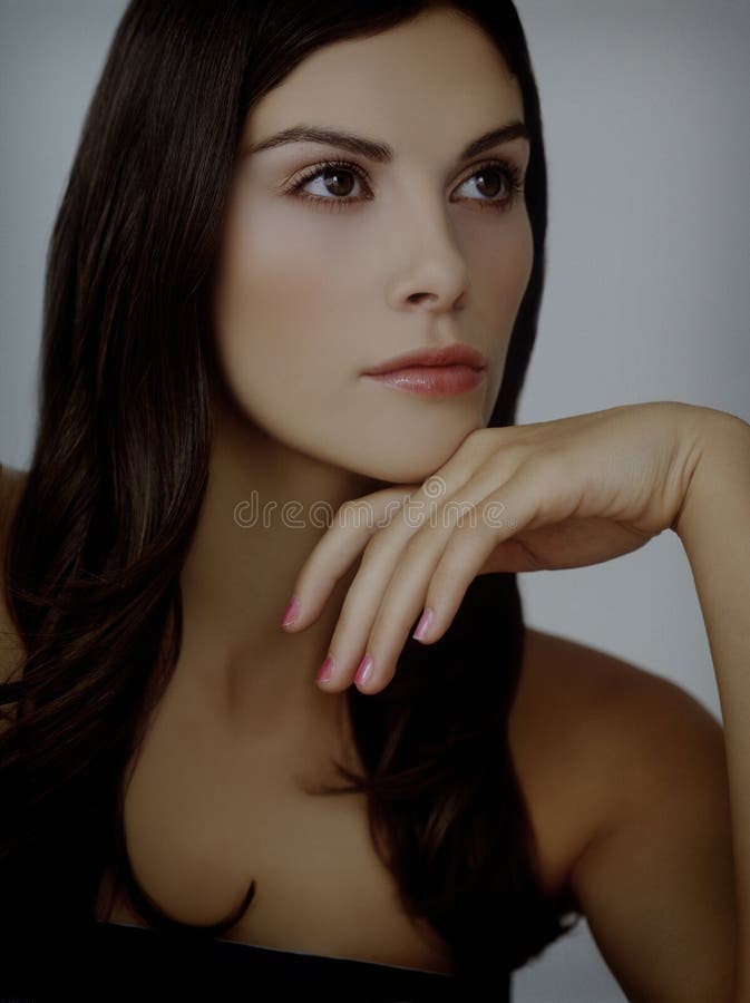 Model Beauty Pose Hand on Chin Stock Photo - Image of color, lady ...
