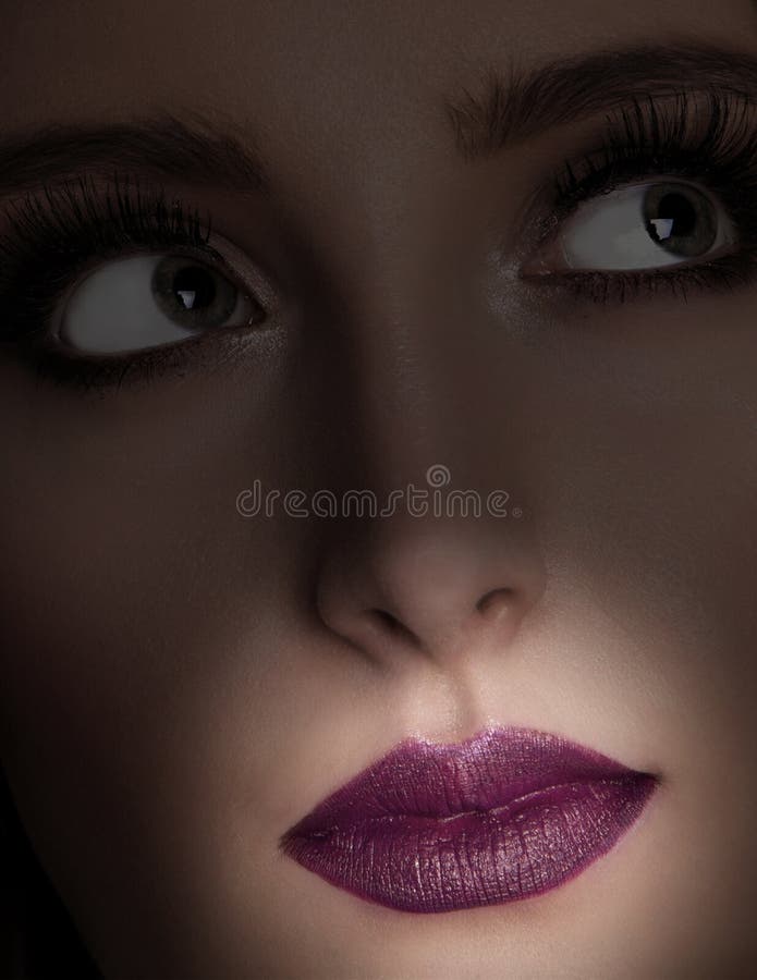 Model with Berry Lipstick with Focused Lighting Stock Photo - Image of ...
