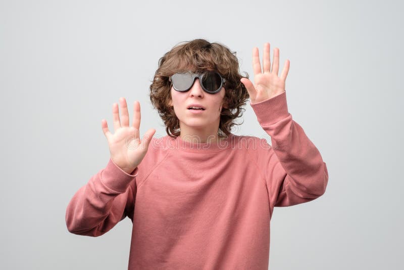 Model in Black Glasses Does Not See. Having Eyesight Problem Stock ...