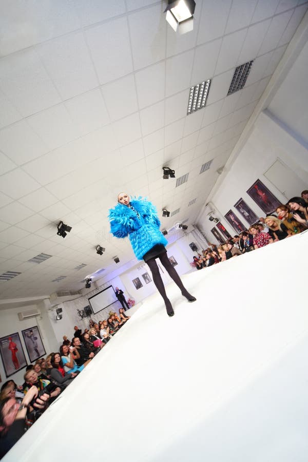 Model in Blue Half-length Coat on Show Editorial Photography - Image of ...