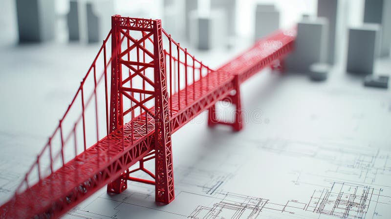 Model of a Bridge Rendered in Red Showing Architecture and Engineering ...