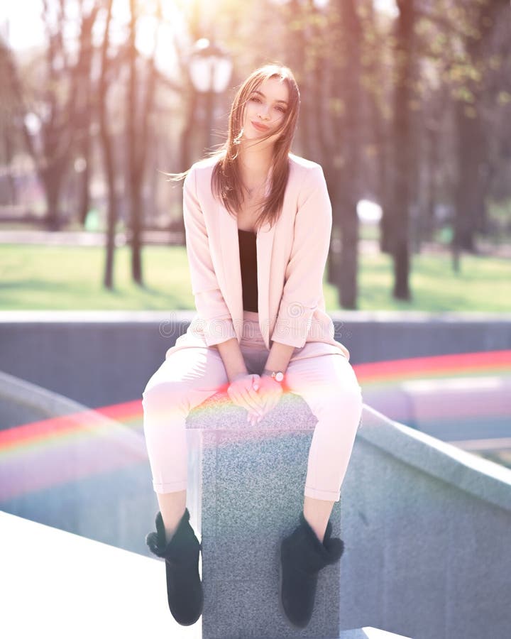 Model Brunette Posing at the Sunny Park Stock Image - Image of cute ...