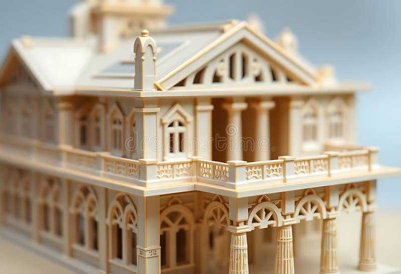 Model of a Building with a Clock Tower Stock Illustration ...