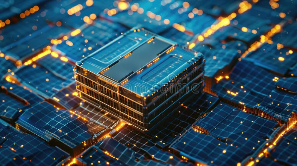 A Model of a Building Sits Atop a Grid, Providing a Visual ...