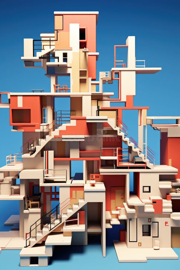 A Model of a Building with Stairs and Balconies. AI. Stock Illustration ...