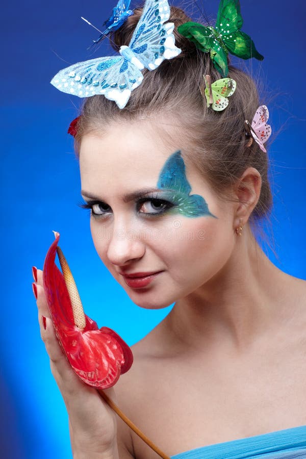 Model with Butterfly Bodyart Stock Photo - Image of looking, young ...