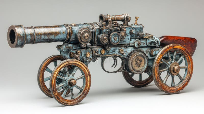 A Model of a Cannon on Wheels on a White Surface, Perfect for Military ...