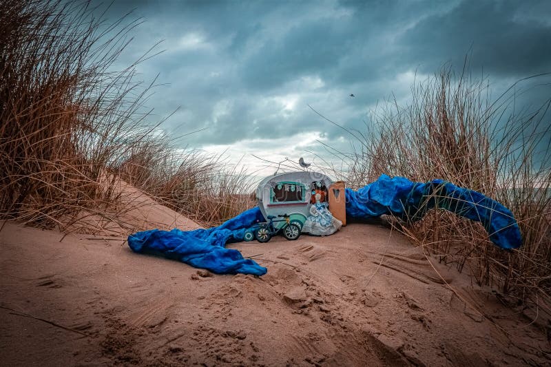 Model Caravan Display on the Sandy Beach Stock Image - Image of ...