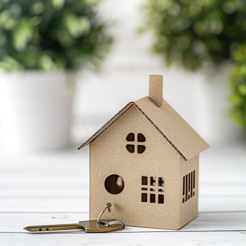 A Model of a Cardboard House on a Table with a Key Stock Image - Image ...