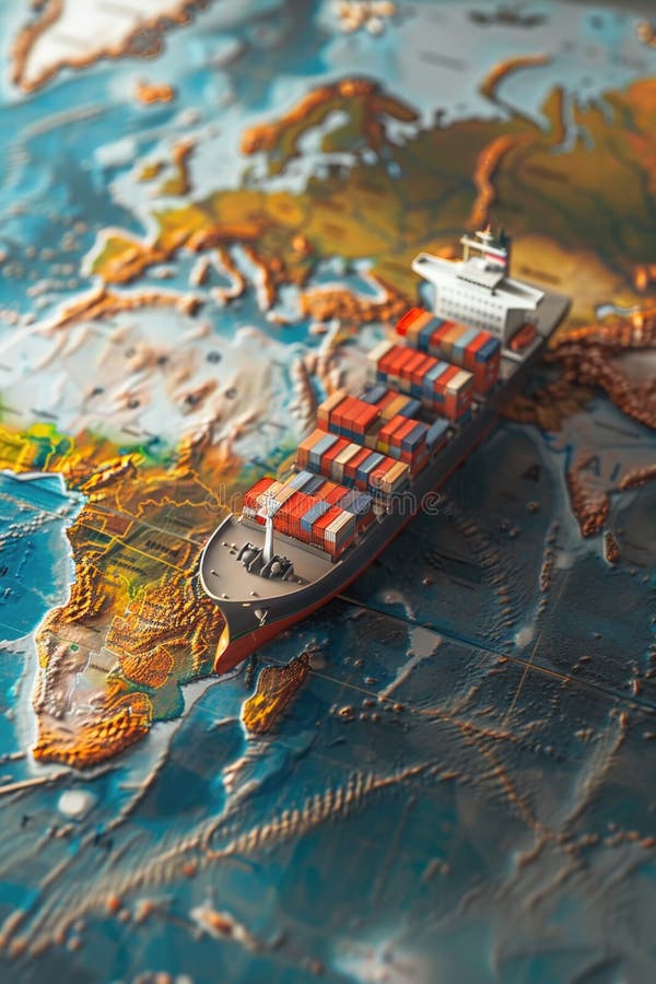 Cargo Ship on Map stock photo. Image of economy, trade - 374595536