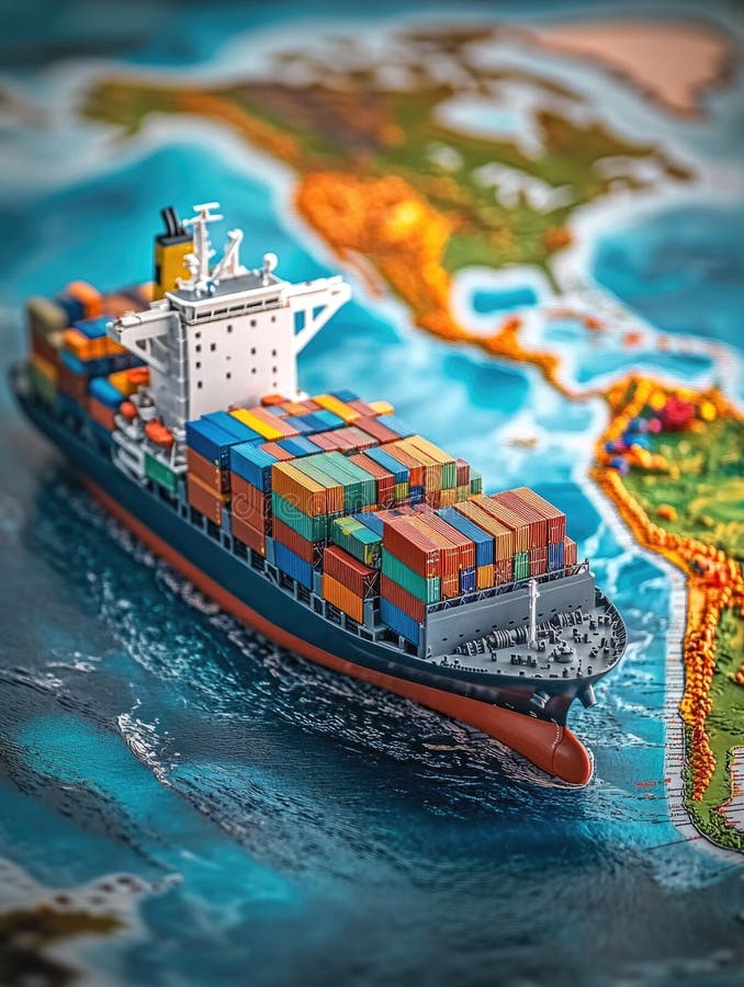 Cargo ship on a map stock image. Image of cargo, generated - 374685559