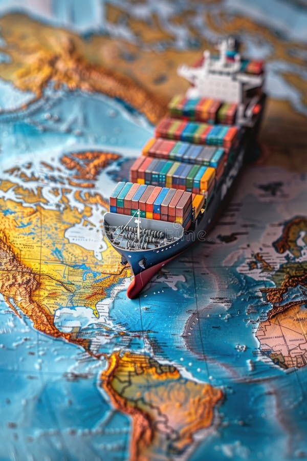 Cargo ship on a map stock image. Image of cargo, generated - 374685559