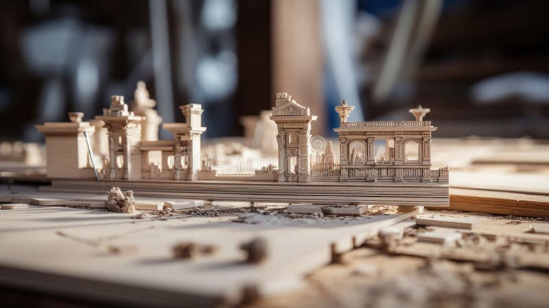 A Model of a City with Buildings and Statues, AI Stock Image - Image of ...