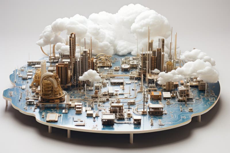 A Model of a City with Clouds Stock Illustration - Illustration of ...