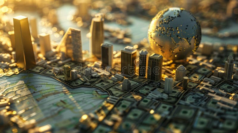 Model City with Globe Atop stock image. Image of scale - 320064023
