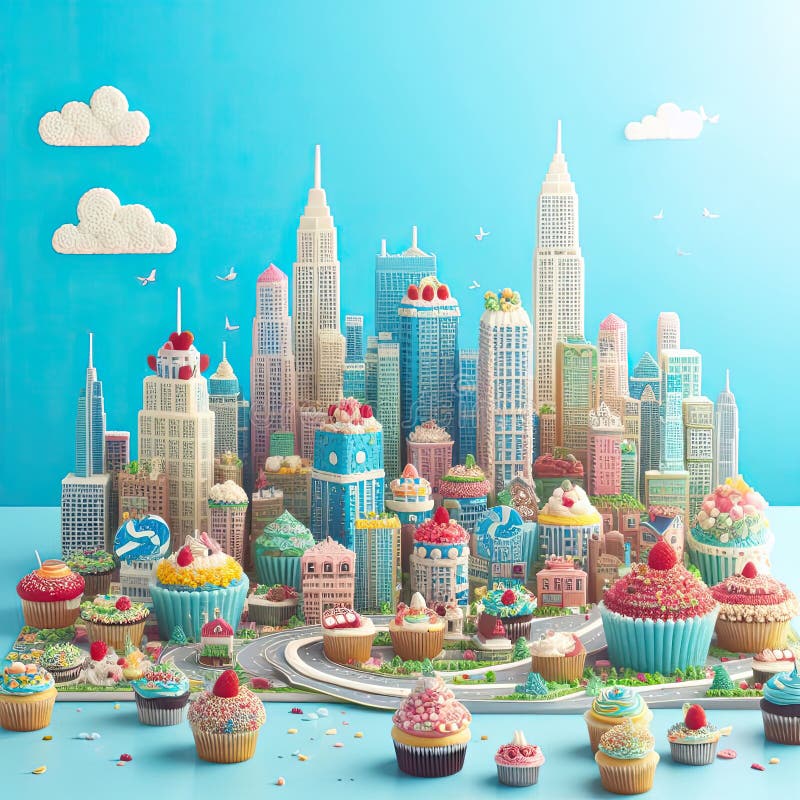 Model of a City Made from Cake and Cupcakes Stock Illustration ...