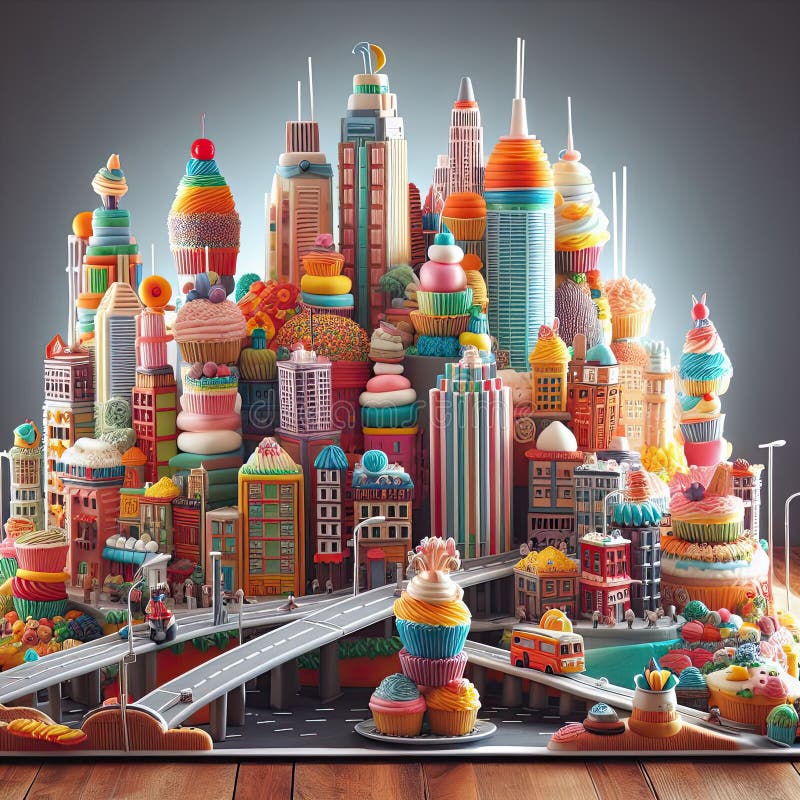 Model of a City Made from Cake and Cupcakes Stock Illustration ...