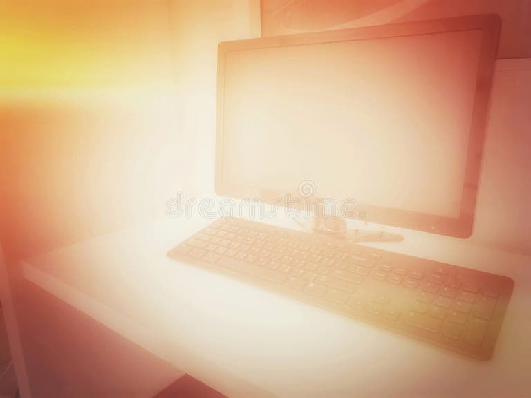 Model Computer on Wood Table Stock Photo - Image of monitor, model ...