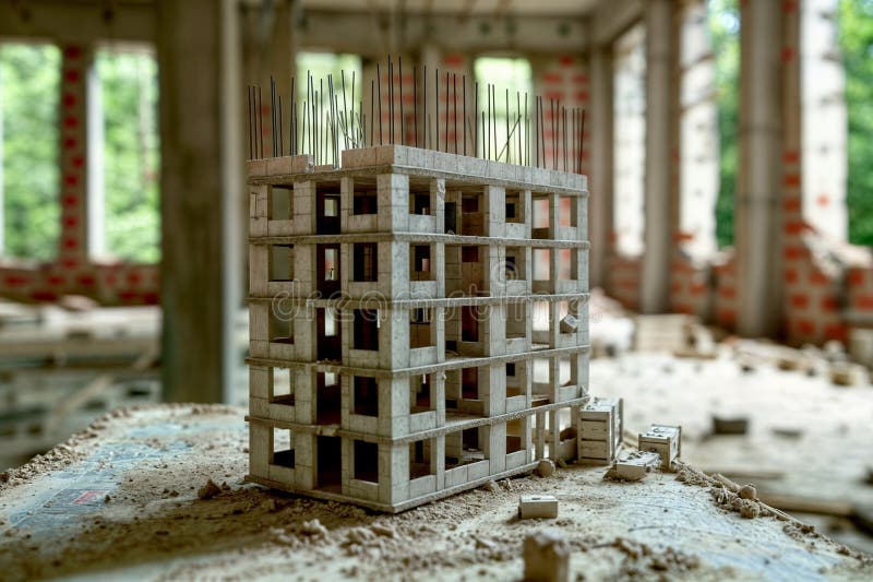 Model of the Construction of a High-rise Building in Miniature Stock ...