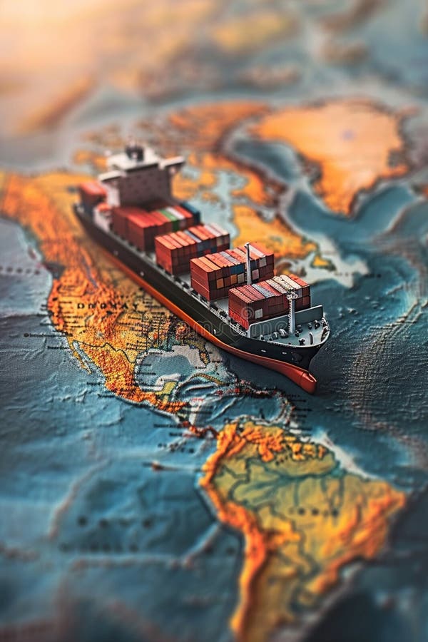 A Model of a Container Ship on a World Map Stock Photo - Image of ...
