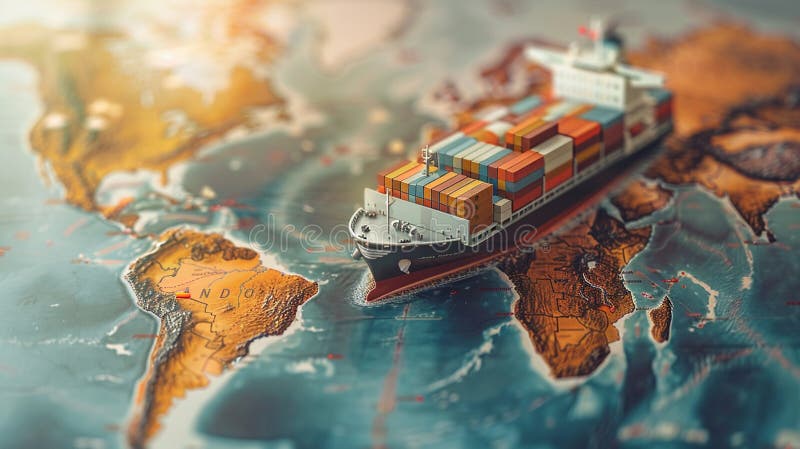 A Model of a Container Ship on a World Map Stock Image - Image of ...