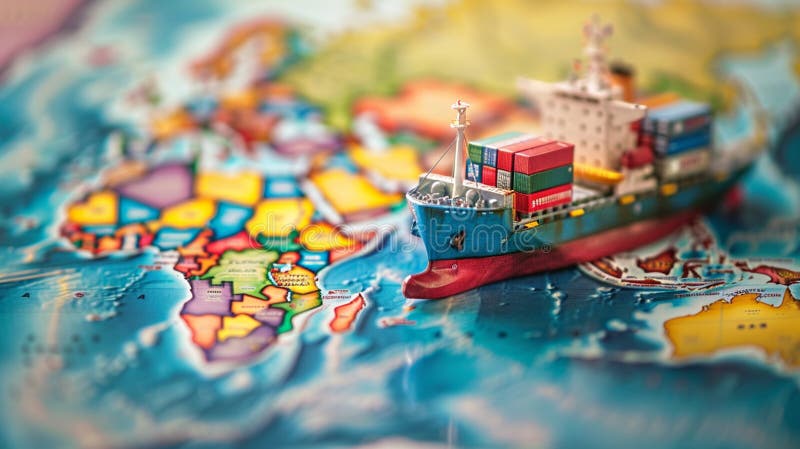 A Model of a Container Ship on a World Map Stock Photo - Image of ...
