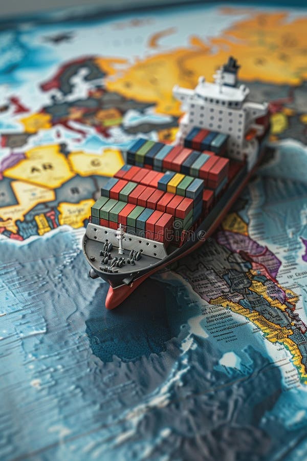 A Model of a Container Ship on a World Map Stock Photo - Image of ...