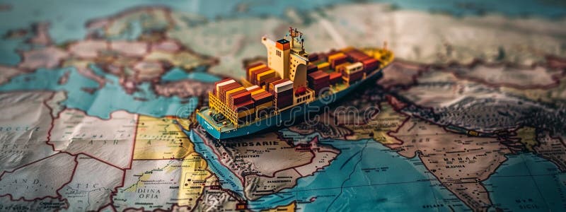 A Model of a Container Ship on a World Map Stock Image - Image of ...